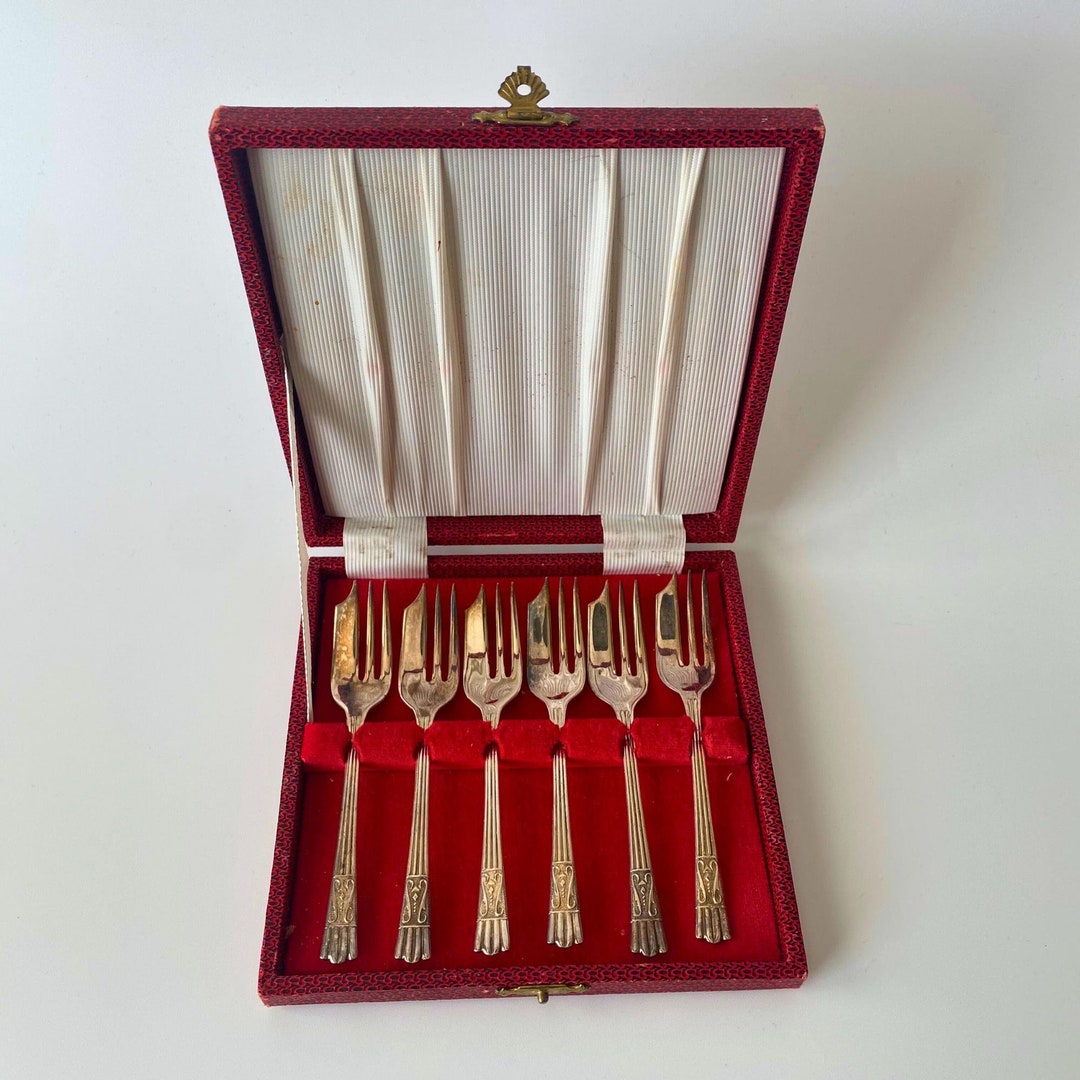 Set of 6 Vintage Yeoman Silver Plate Pastry Forks in Original Box, EPNS ...