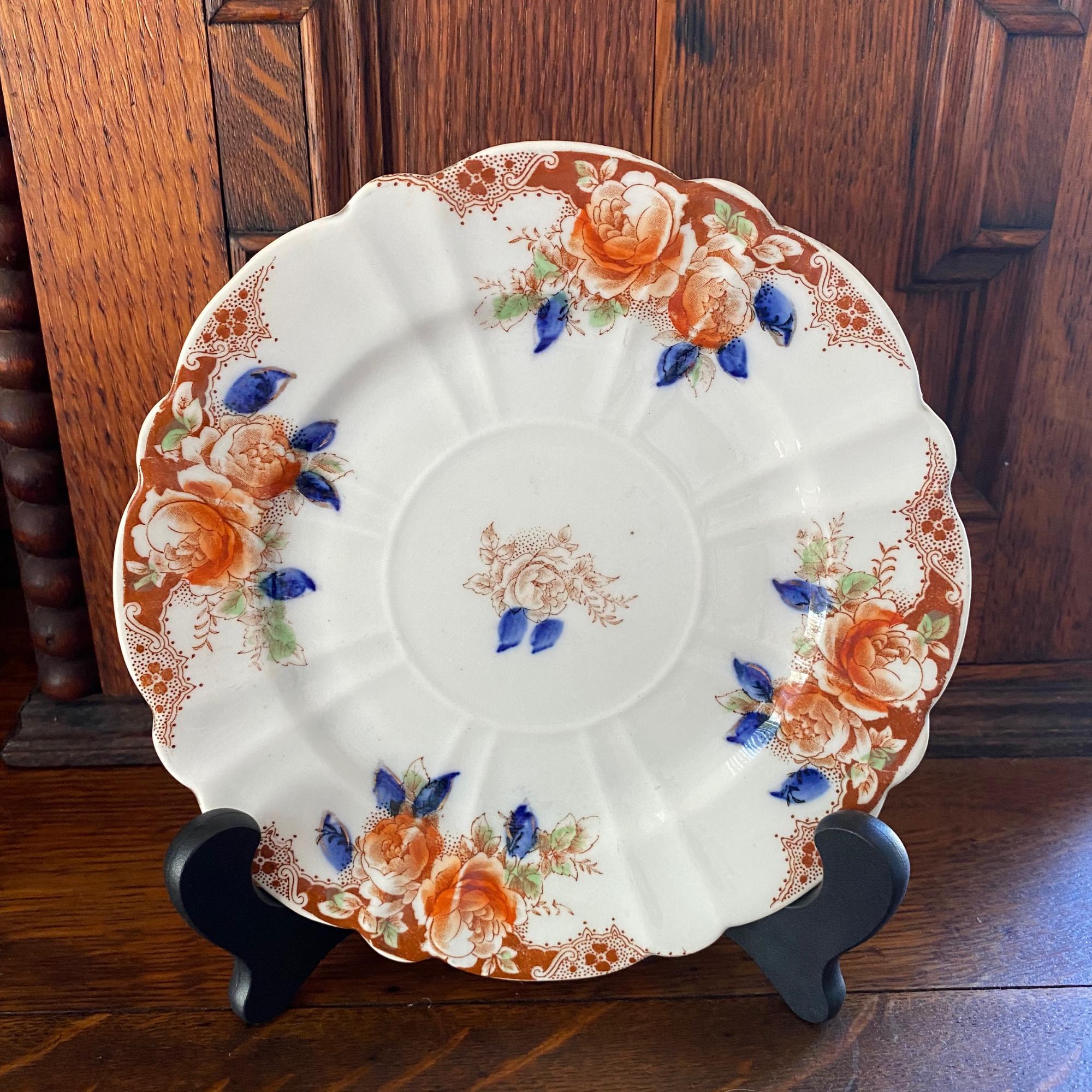 Vintage Blair China Plate, 1920s Bone China, Orange & Blue Roses ...