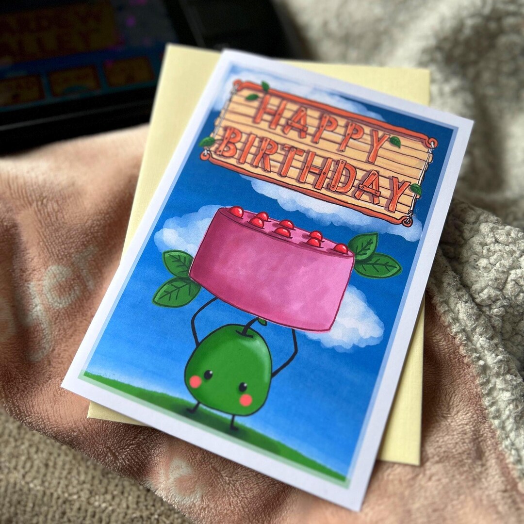 Happy Birthday Junimo Card: Customizable Stardew Valley Pink Cake ...