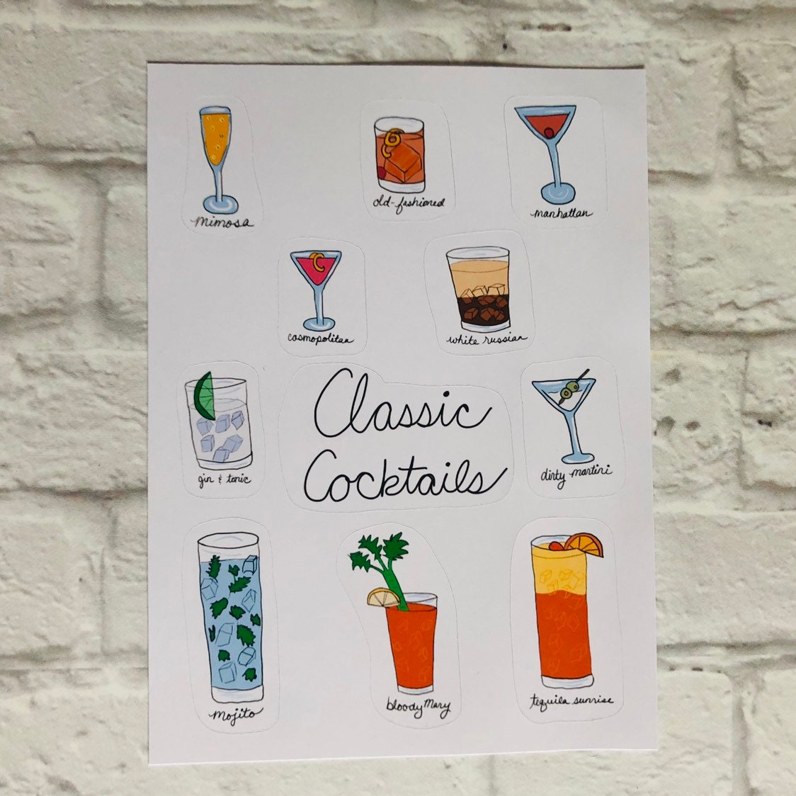 Classic Cocktails Sticker Sheet - Etsy UK