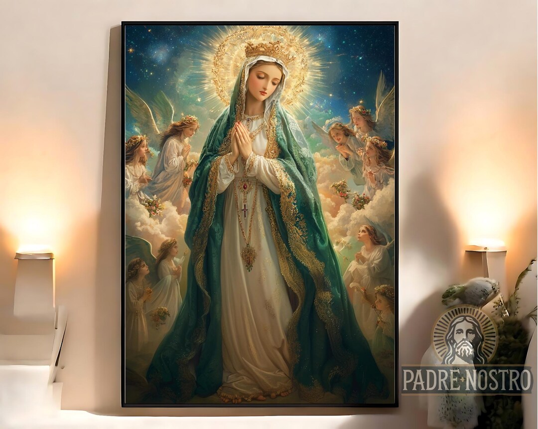 Our Lady of the Rosary With Angels, Marian Art, Virgin Mary Prayer ...