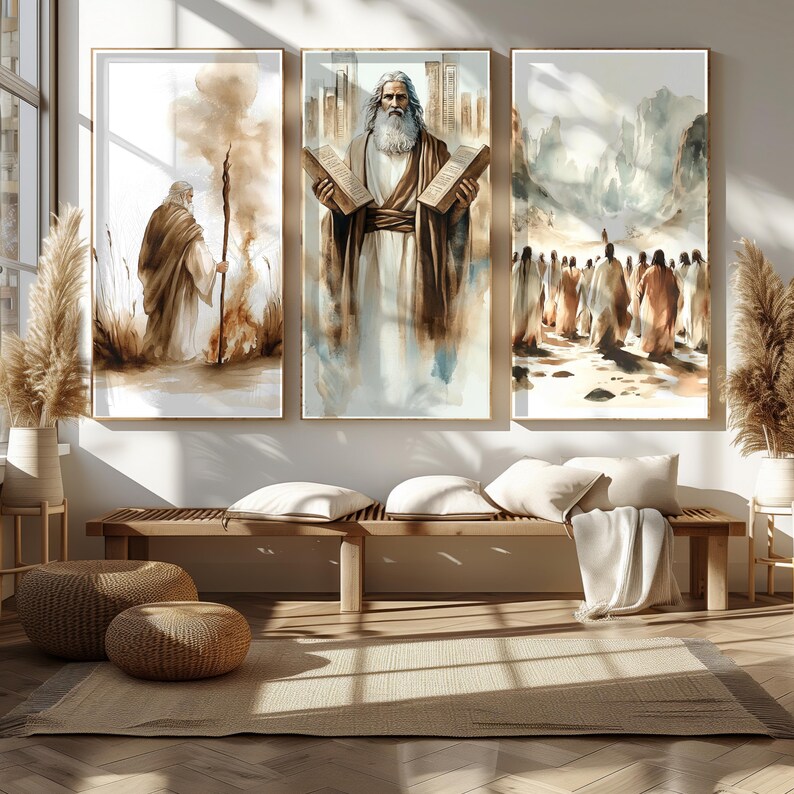 Moses Tablets Red Sea Set of 3 Canvas Wall Art Poster Holy Modern Bible ...