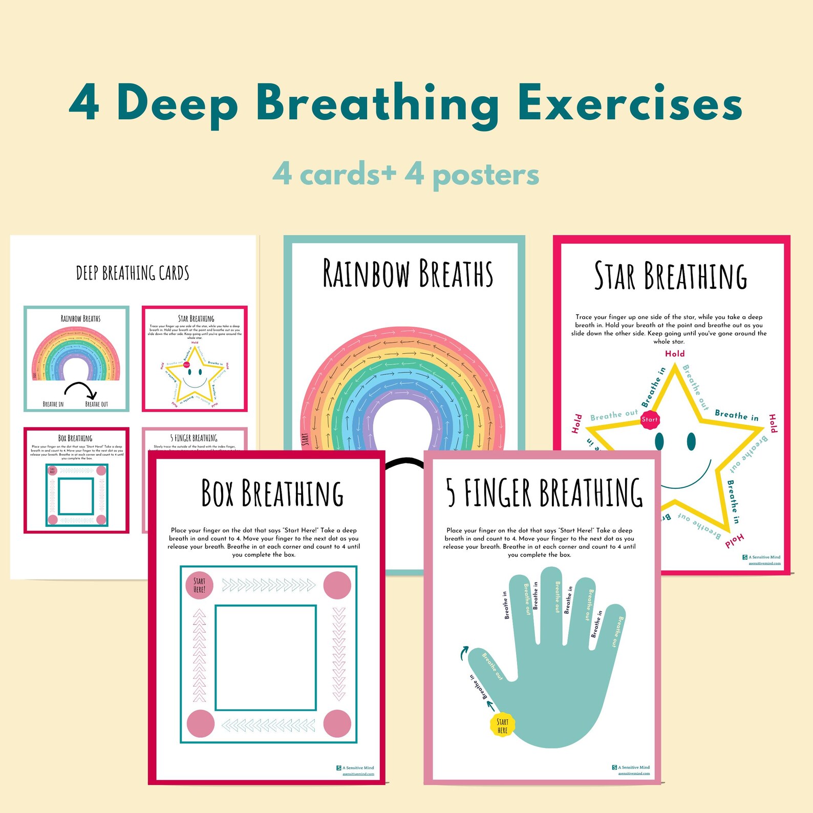 Deep Breathing Exercises Calm Cards Therapy Posters Calm Corner School ...