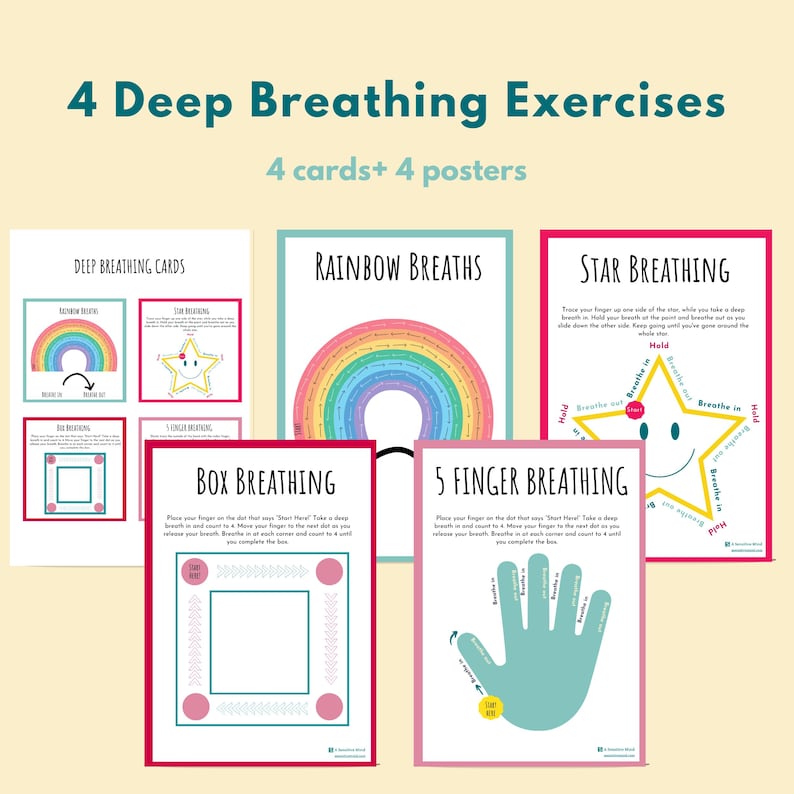 Deep Breathing Exercise Cards & Posters: Calm Corner Decor (PDF) - Etsy