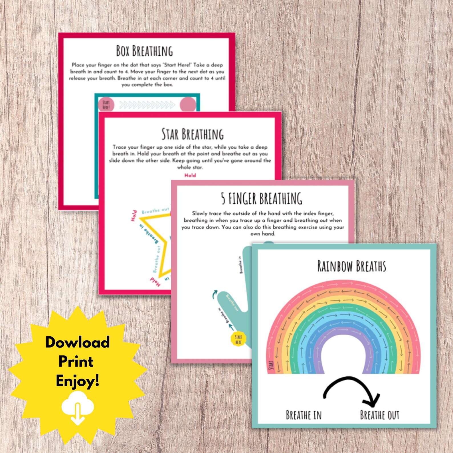 Deep Breathing Exercises Calm Cards Therapy Posters Calm Corner School ...