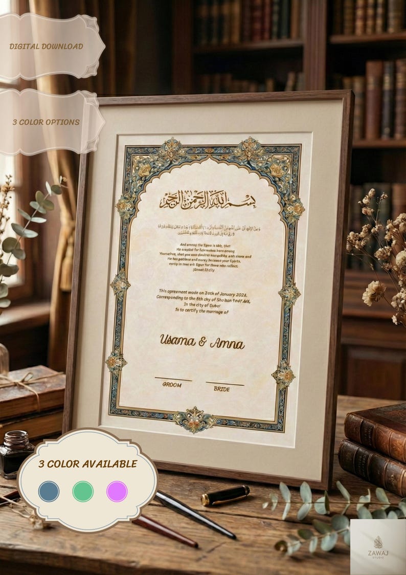 Editable Islamic Nikah Certificate Template, Ottoman Design (digital ...