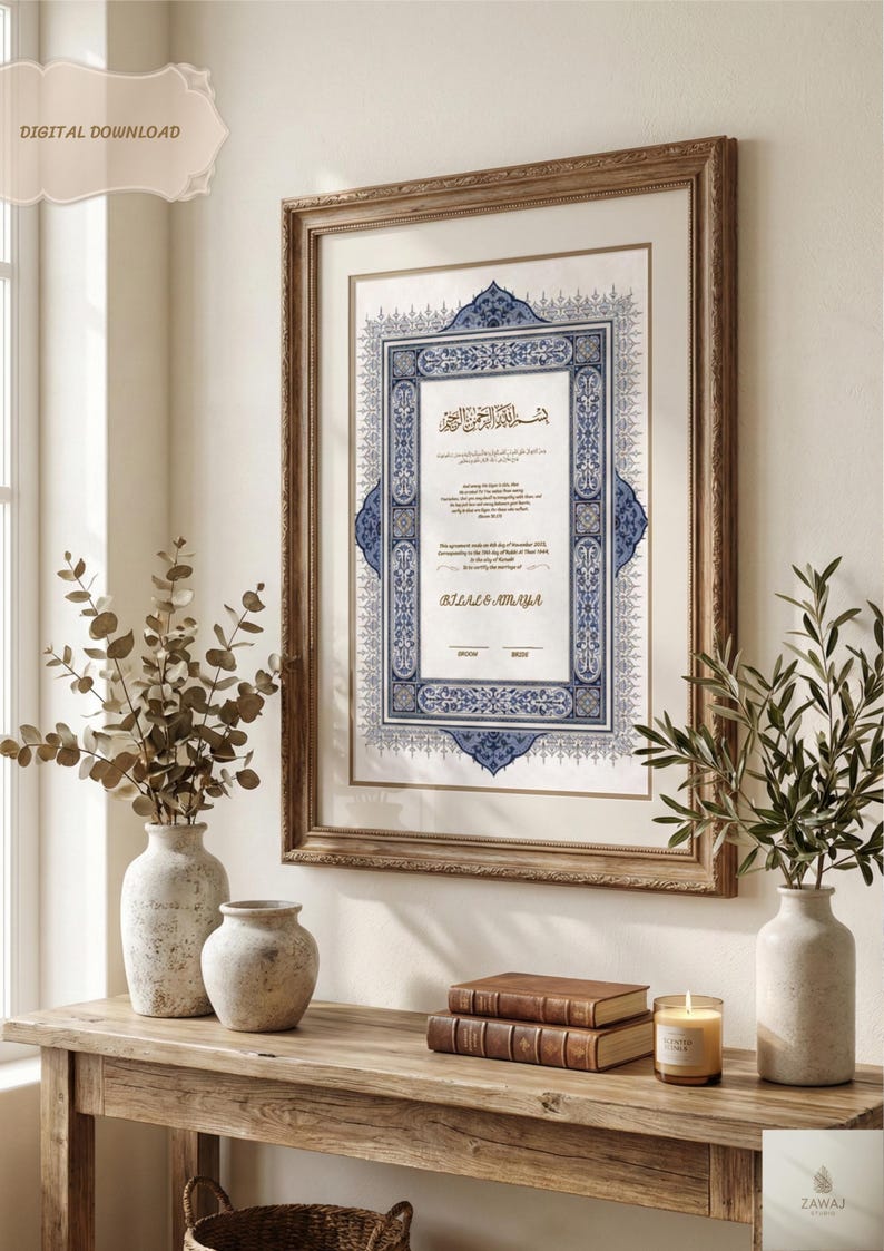 Editable Nikkah Certificate Template, Blue Islamic Marriage Certificate ...