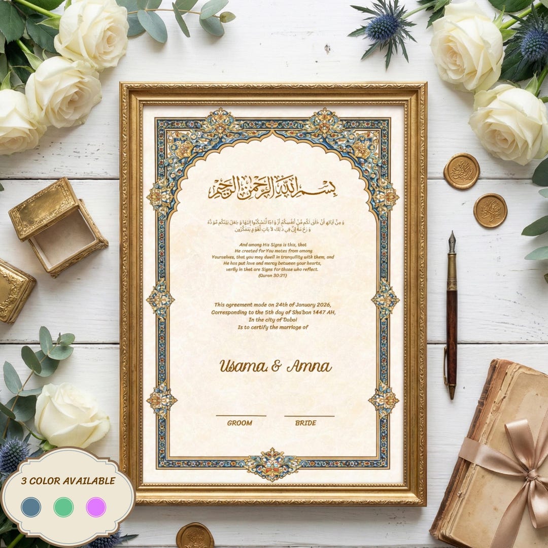 Editable Islamic Nikah Certificate Template, Ottoman Design (digital ...