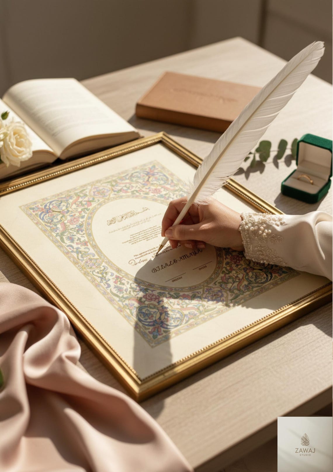 Pastel Floral Islamic Nikkah Certificate, Editable Mughal Design ...