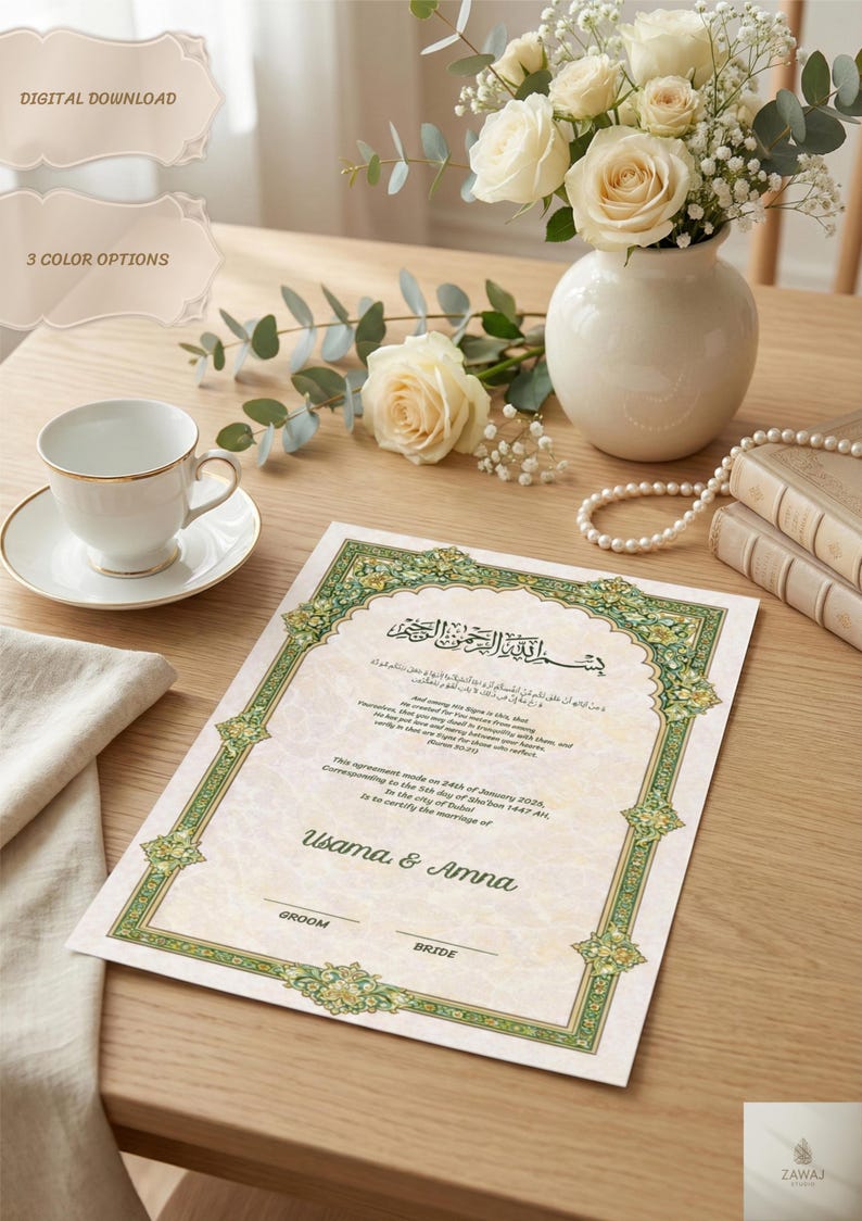 Editable Islamic Nikah Certificate Template, Ottoman Design (digital ...