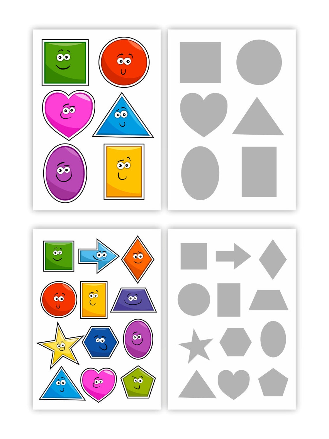 Matching Funny Shapes Velcro for Toddlers two Difficulty Levels - Etsy