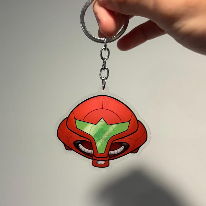 Samus Helmet and Metroid Keychain - Etsy