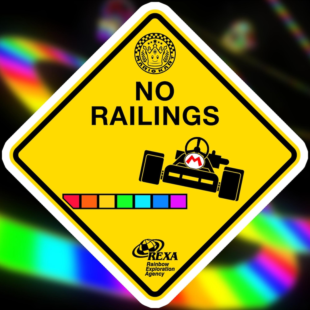 Mario Kart Rainbow Road Caution Sign Sticker - Etsy