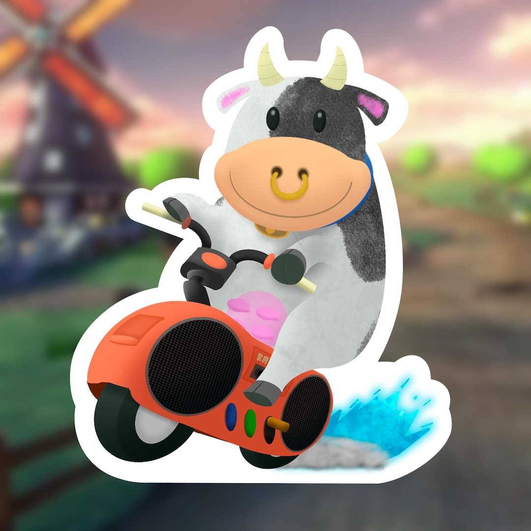 Mario Kart World Moo Moo Meadows Cow Sticker - Etsy