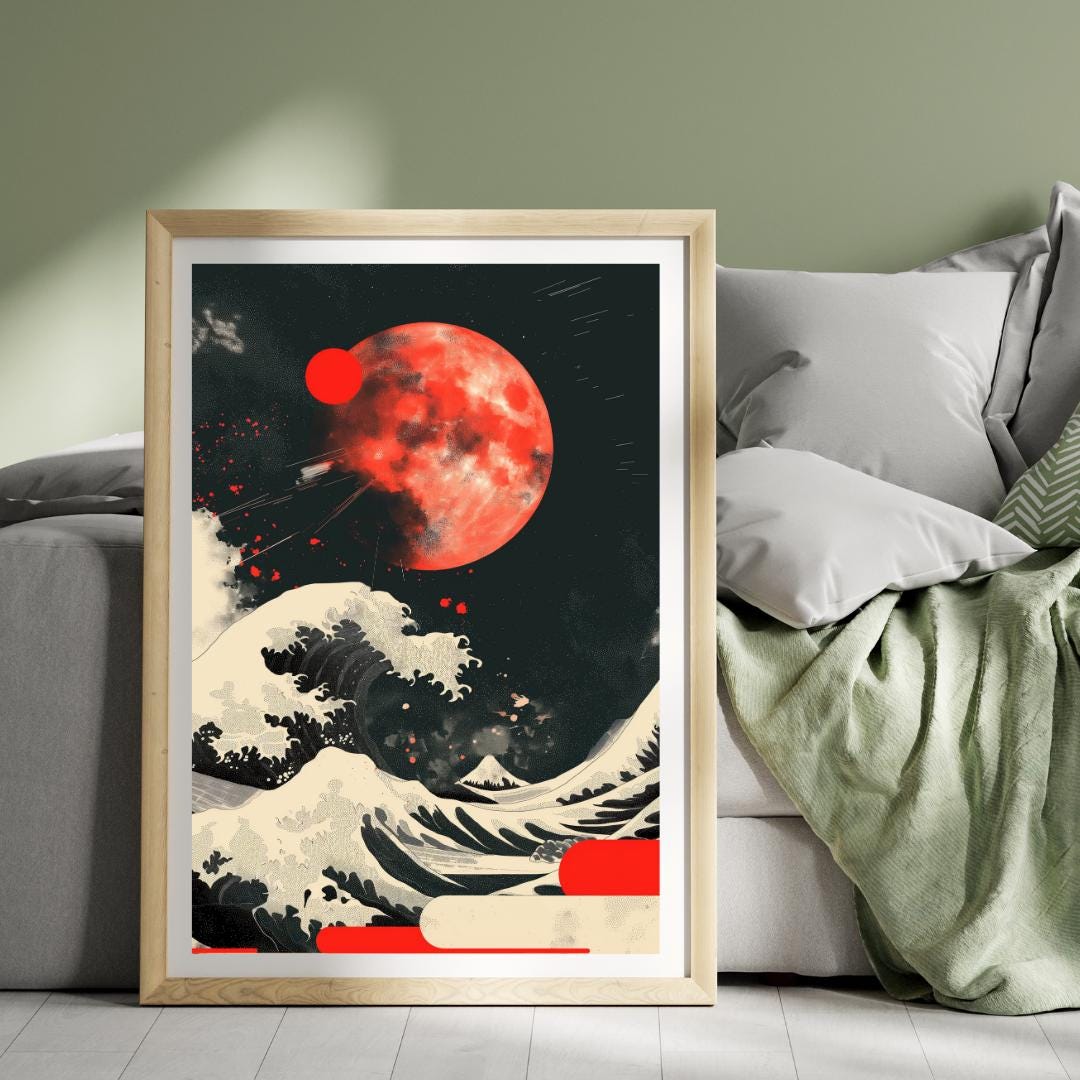 MOON & SEA Apocalyptic Poster Art Print / Night Landscape / Full Moon ...