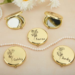 Personalized Name Compact Mirror With Birth Flower,custom Pocket Makeup ...