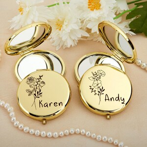 Personalized Name Compact Mirror With Birth Flower,custom Pocket Makeup ...