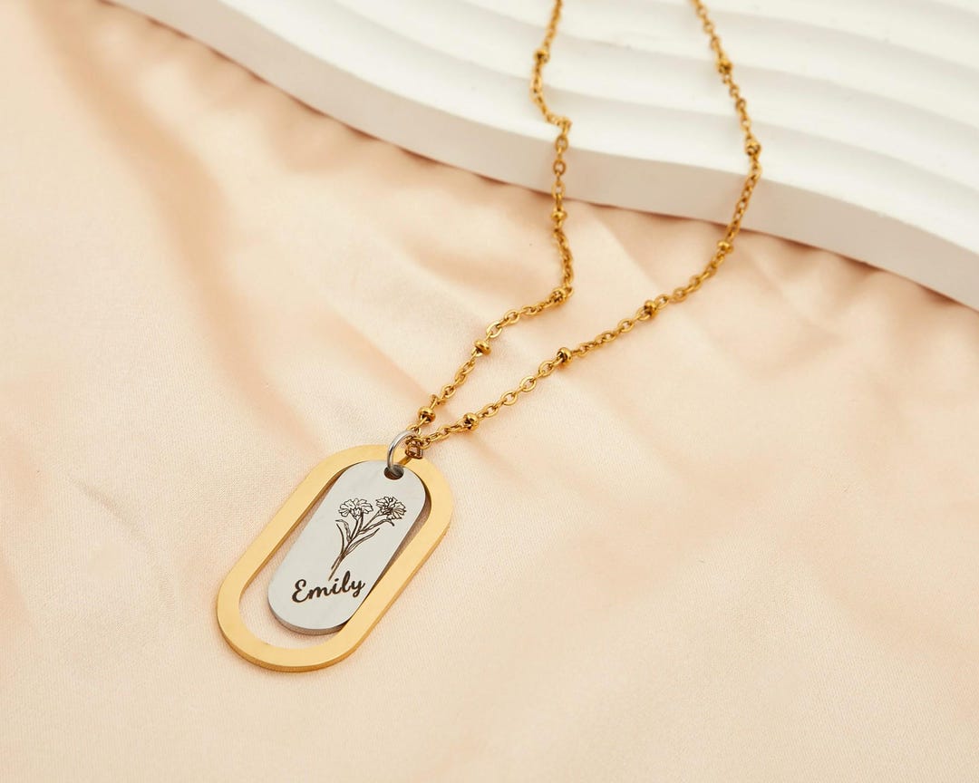 Personalized Birth Flower Necklace, Engraved Unique Family Mother Gift ...