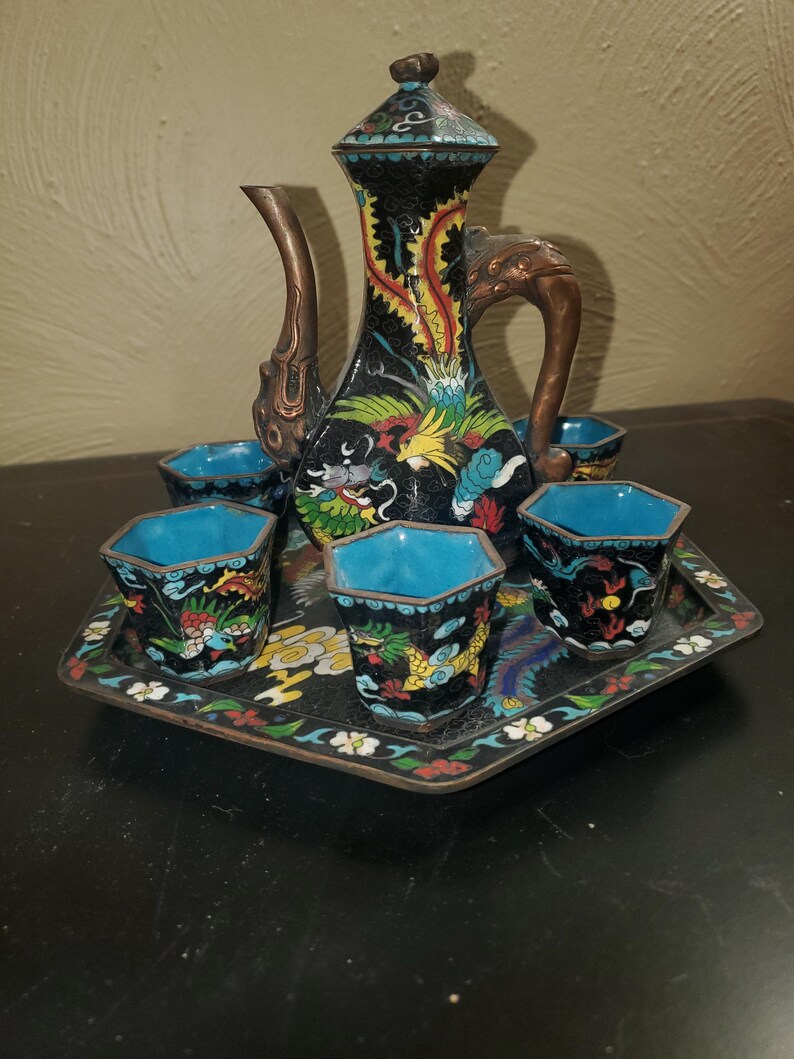 Vintage Chinese Cloisonne Tea Set - Etsy