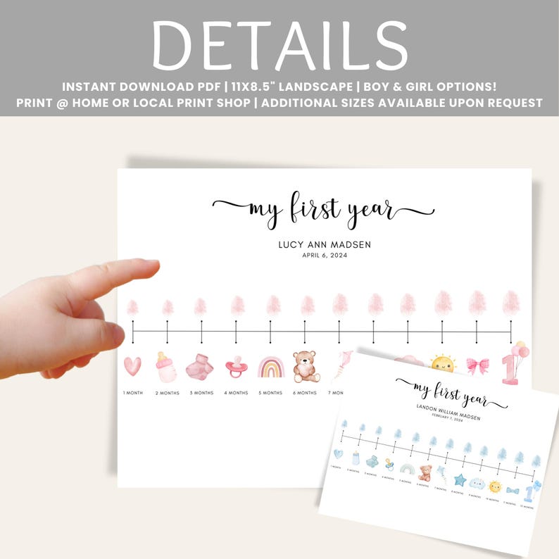 Babys First Year Fingerprint Milestone Timeline Craft, Printable ...