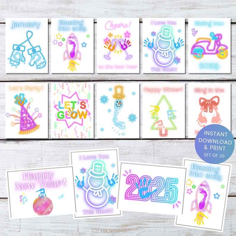 Winter Handprint Footprint Art Printable, New Year DIY Craft for Kids ...