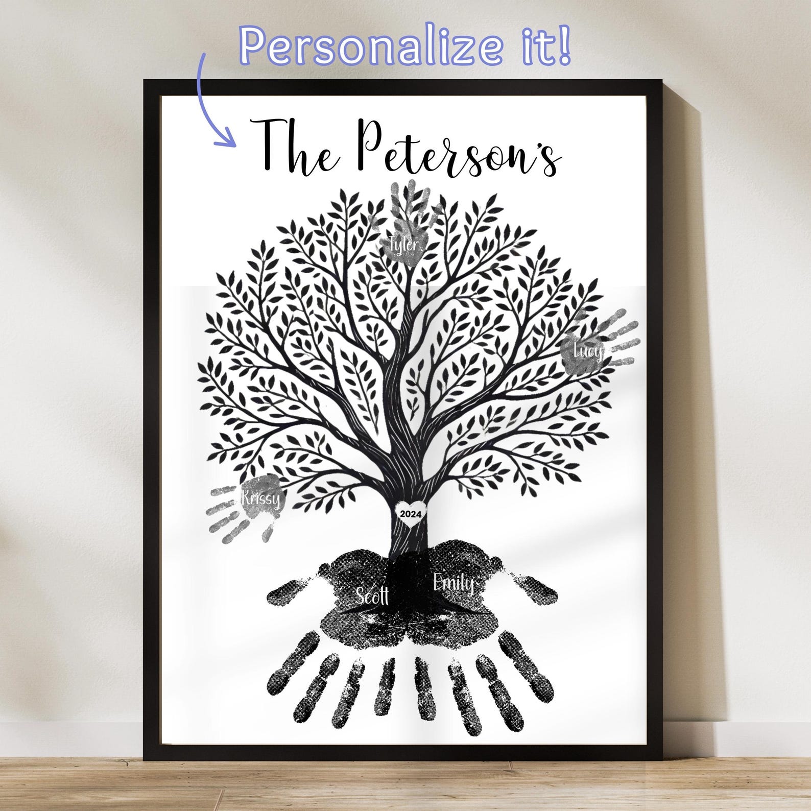 Family Tree Handprint Art Printable Thumbprint Craft Printable DIY Gift ...