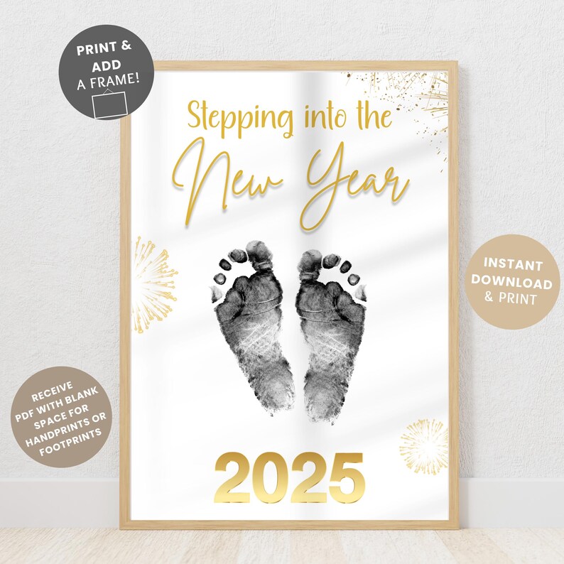New Year Footprint Art Printable Handprint Craft DIY Instant Download ...