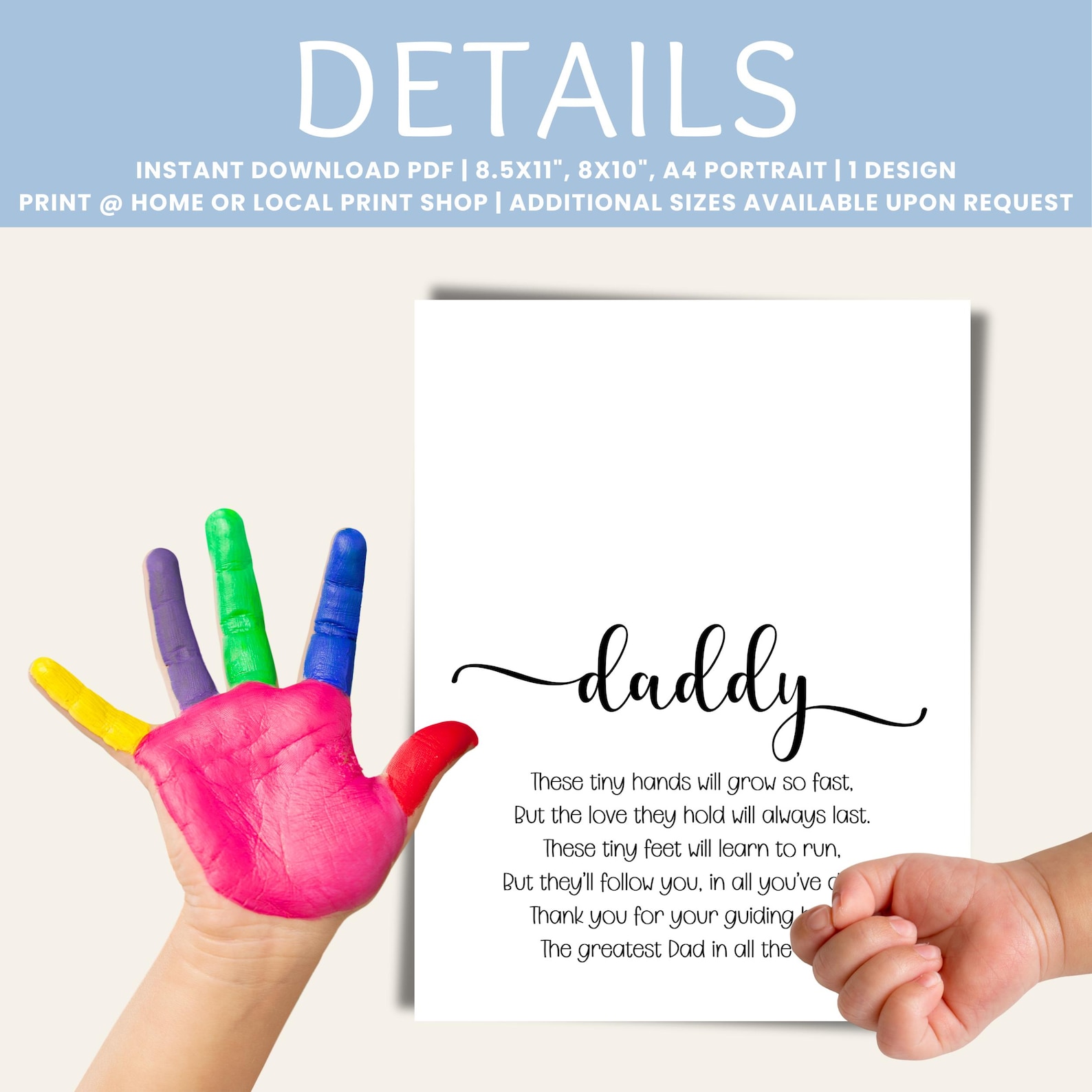Fathers Day Handprint Art Poem Printable Fathers Day Gift Dad Quote ...