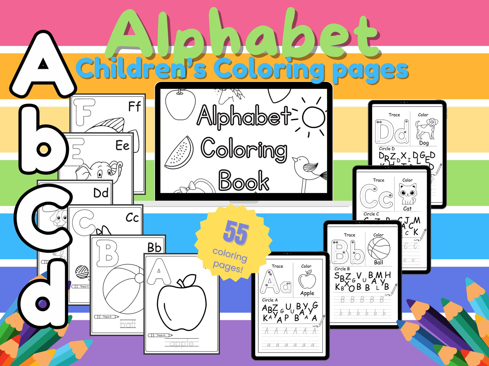 ABC Printable Coloring Book for Kids Activity Printable Alphabet ...