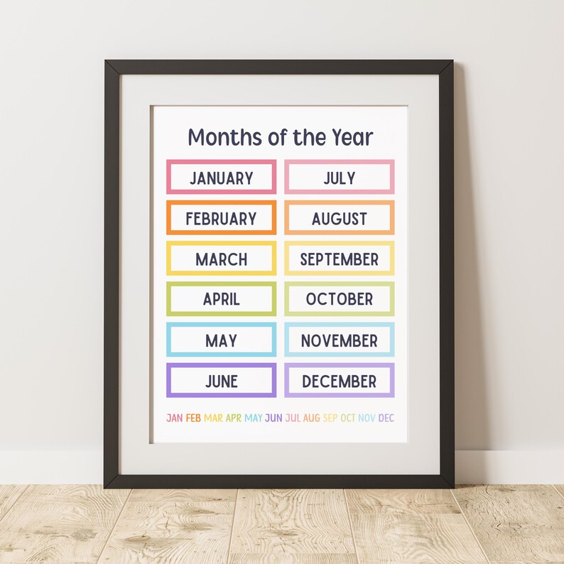 Months of the Year Wall Art Educational Wall Print Kids Decor Printable ...