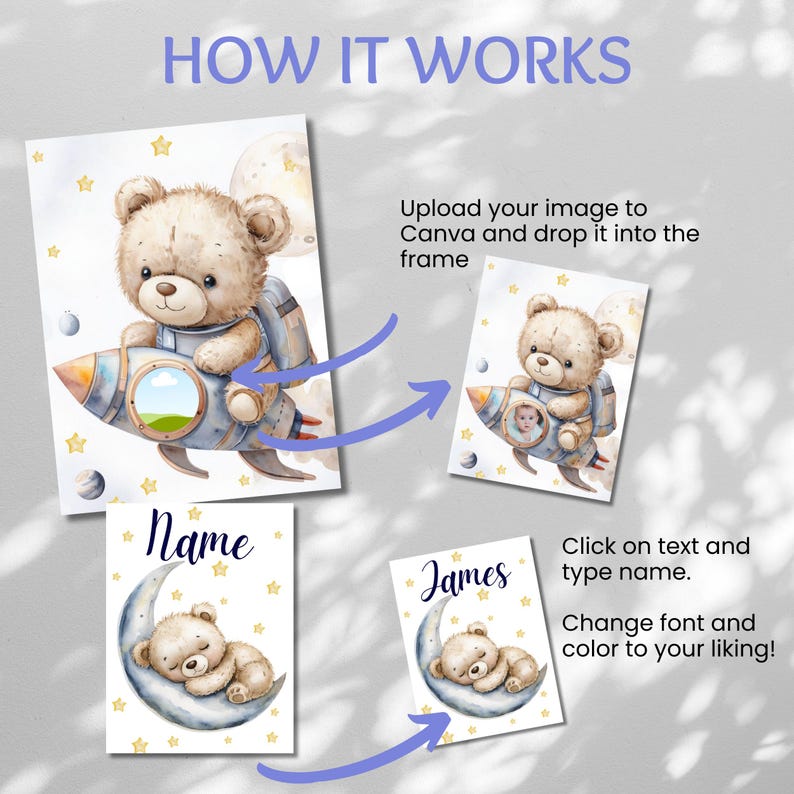 Nursery Wall Art Teddy Bear Theme Custom Baby Name Sign Printable ...