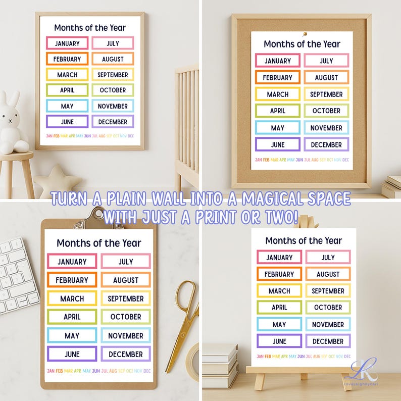 Months of the Year Wall Art Educational Wall Print Kids Decor Printable ...