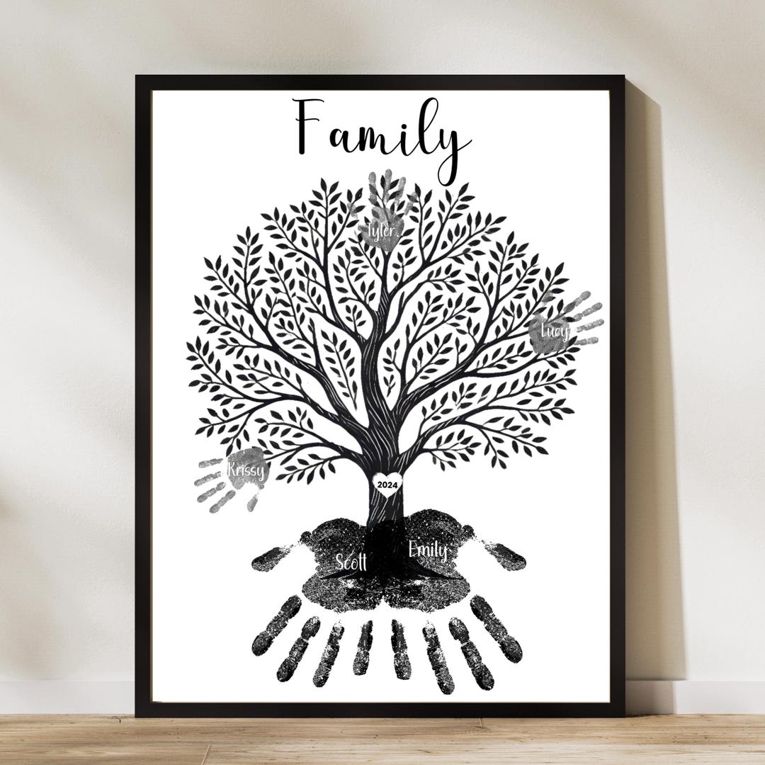 Family Tree Handprint Art Printable Thumbprint Craft Printable DIY Gift ...