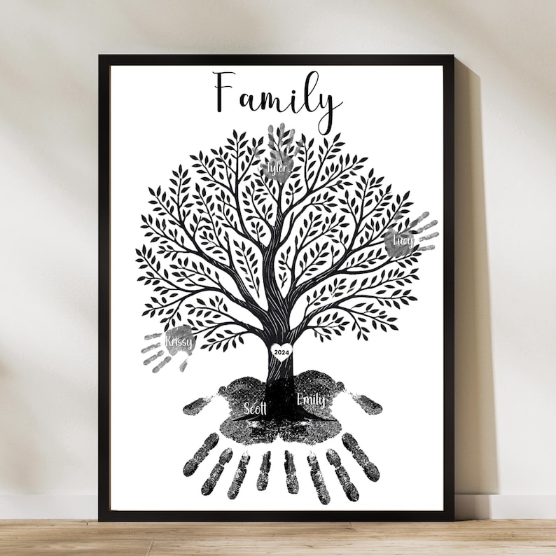 Family Tree Handprint Art Printable Thumbprint Craft Printable DIY Gift ...