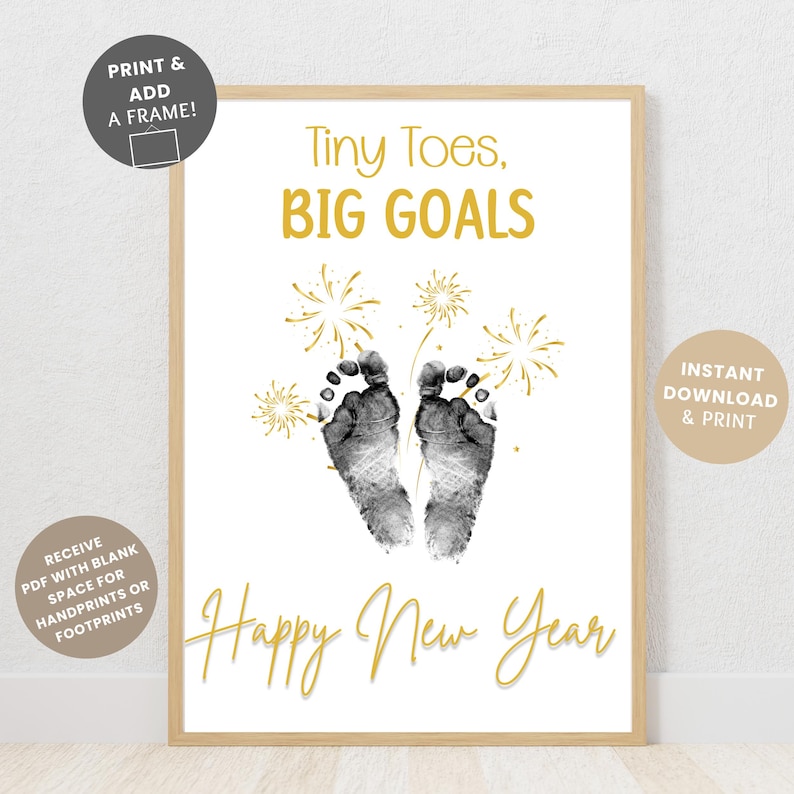 New Year Footprint Art Printable Handprint Craft DIY Instant Download ...