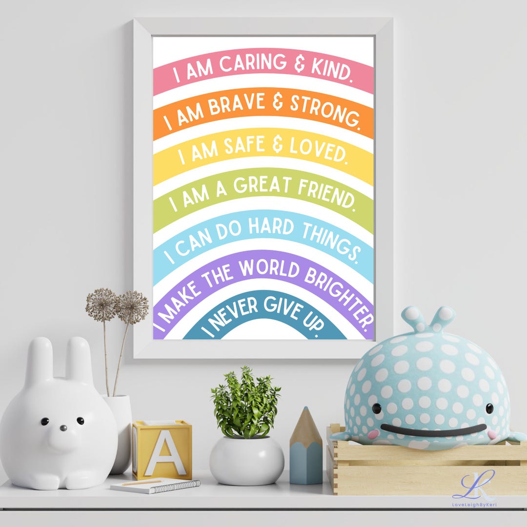 Rainbow Affirmations Wall Art Affirmations Poster Kids Rainbow Print ...