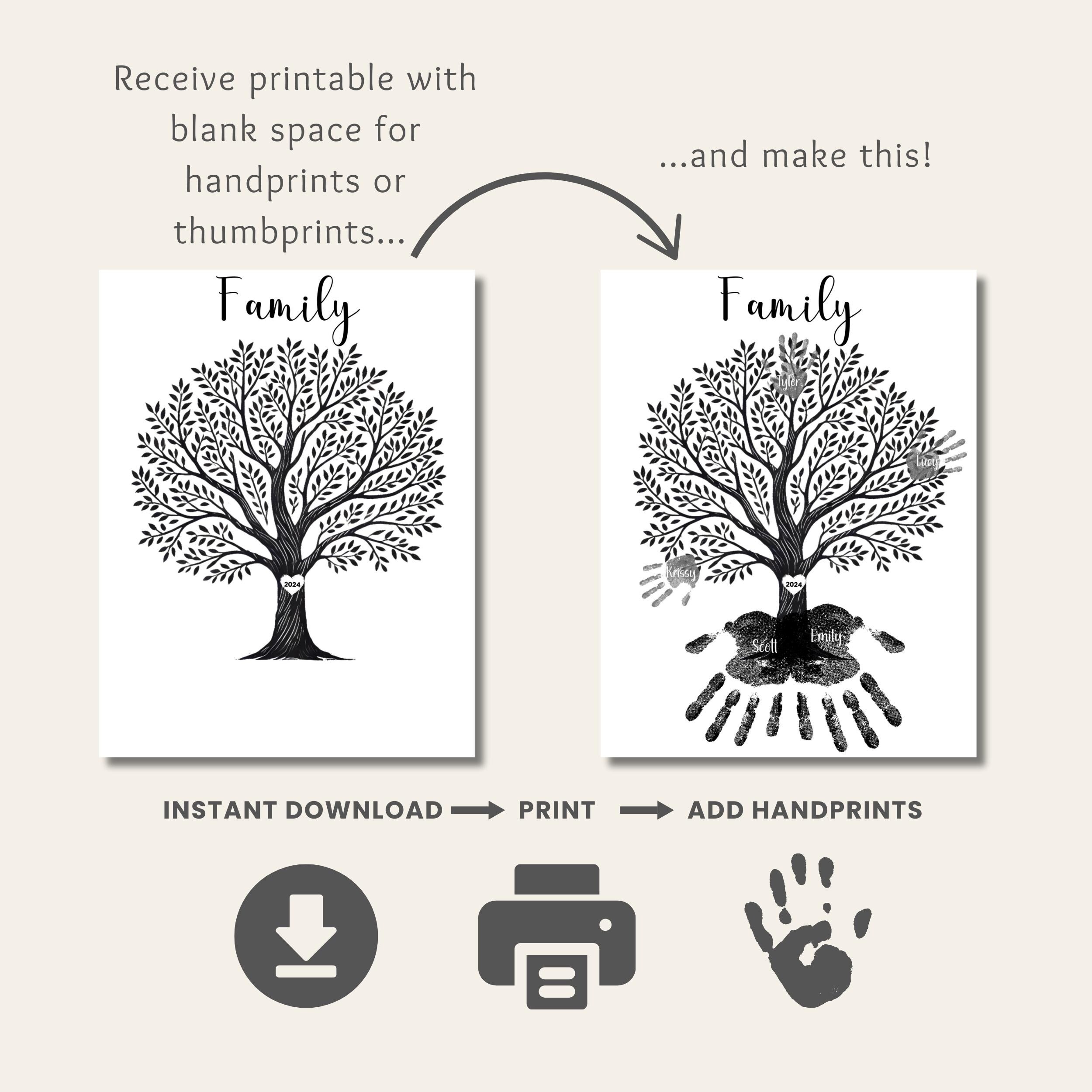 Family Tree Handprint Art Printable Thumbprint Craft Printable DIY Gift ...