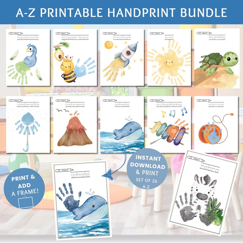 Kids Handprint Art Alphabet Activity Printable Preschool Craft Baby ...