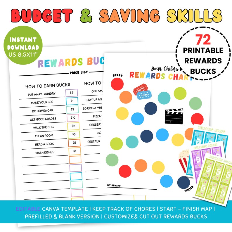 Kids Chore Chart, Customizable Ultimate Rewards System Bundle, Bonus ...