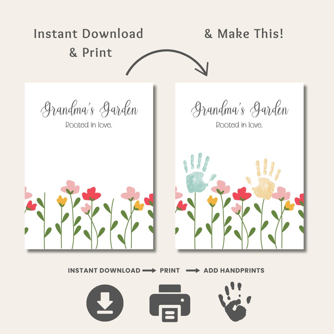Handprint Art Gift Grandma Printable Grandmas Garden Handprint Craft ...