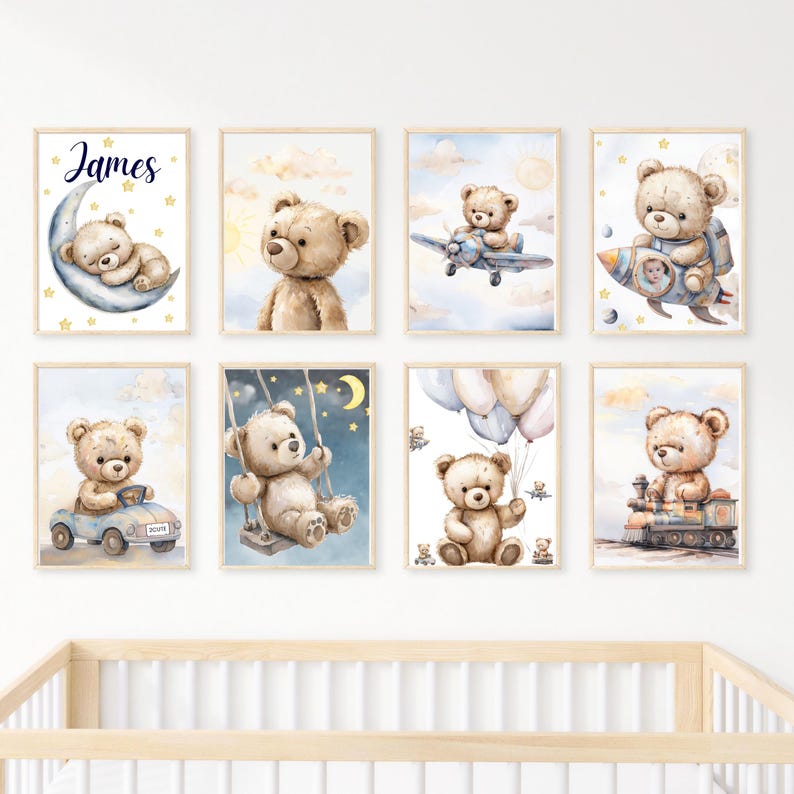 Nursery Wall Art Teddy Bear Theme Custom Baby Name Sign Printable ...