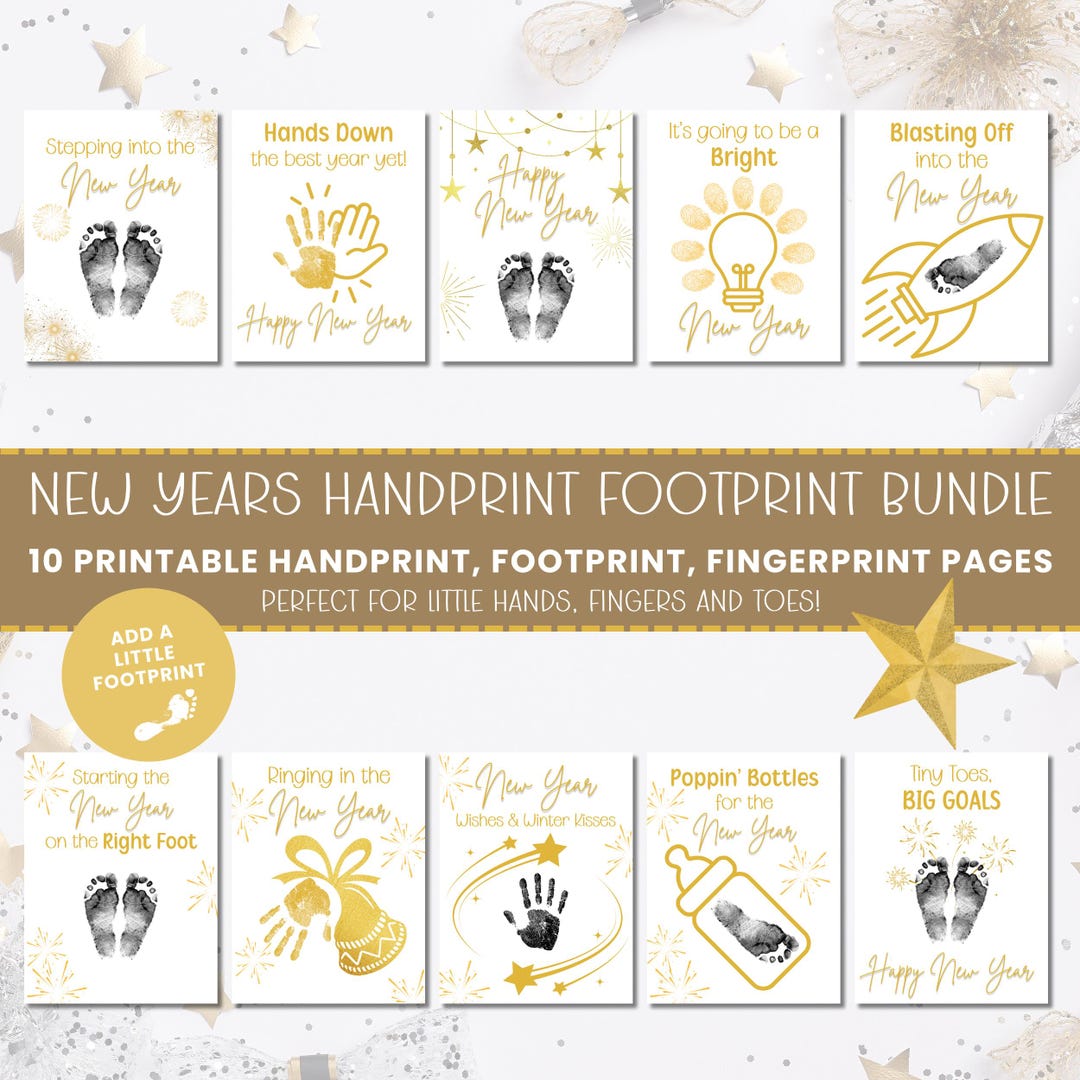 New Year Handprint Art Handprint Craft Bundle DIY Printable Footprint ...
