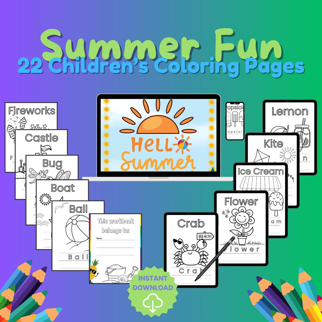 Printable Coloring Book Kids Summer Activity Toddler Coloring Book ...