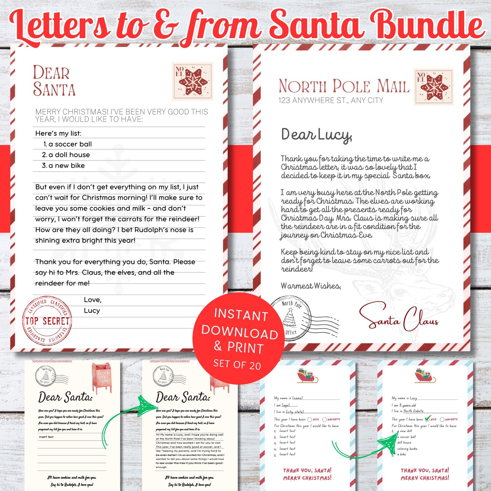 Letter to Santa Printable Template Bundle for Kids Christmas Gifts for ...