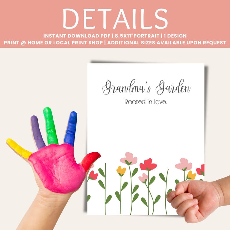 Handprint Art Gift Grandma Printable Grandmas Garden Handprint Craft ...