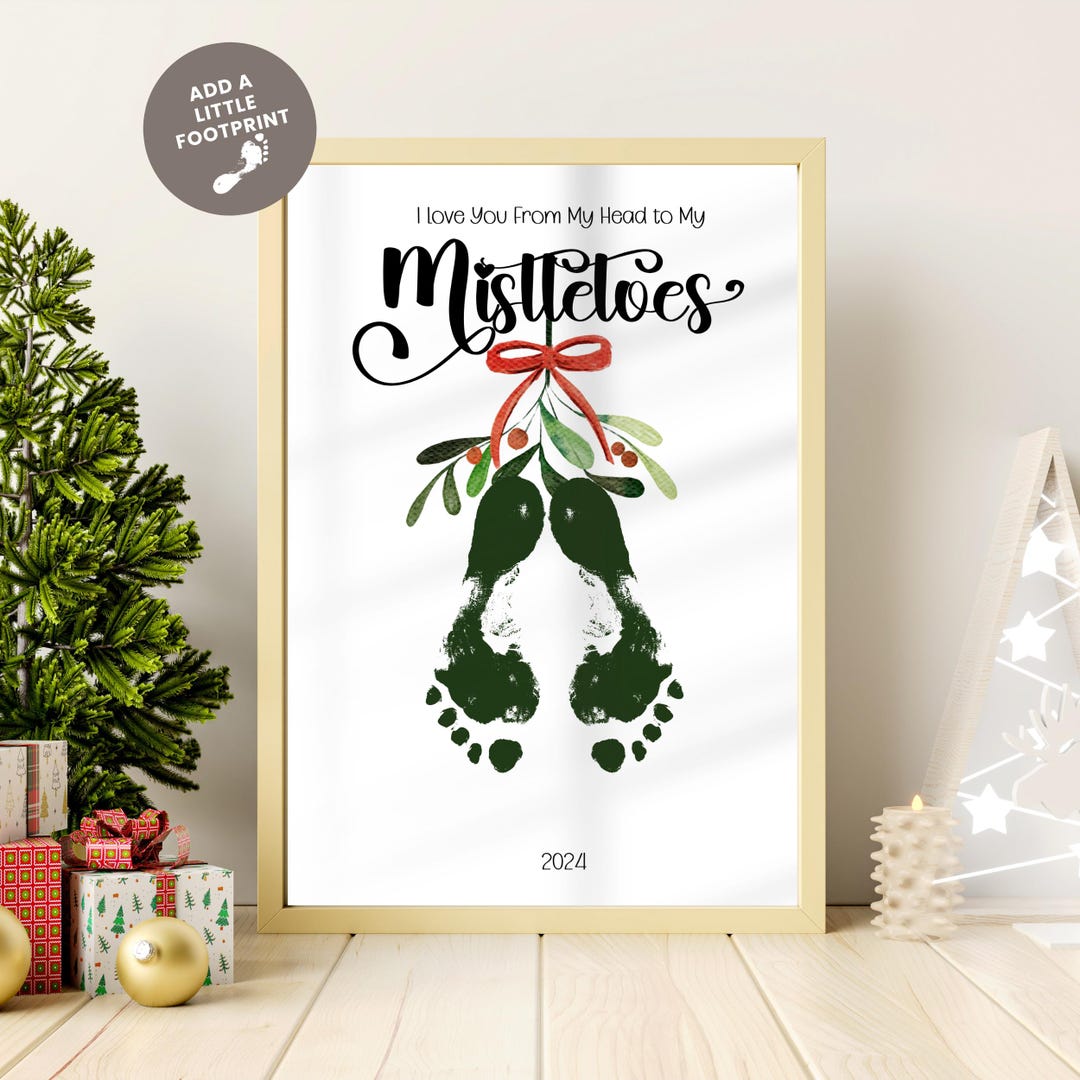 Christmas Mistletoes Footprint Craft, Printable Baby Handprint Art, DIY ...