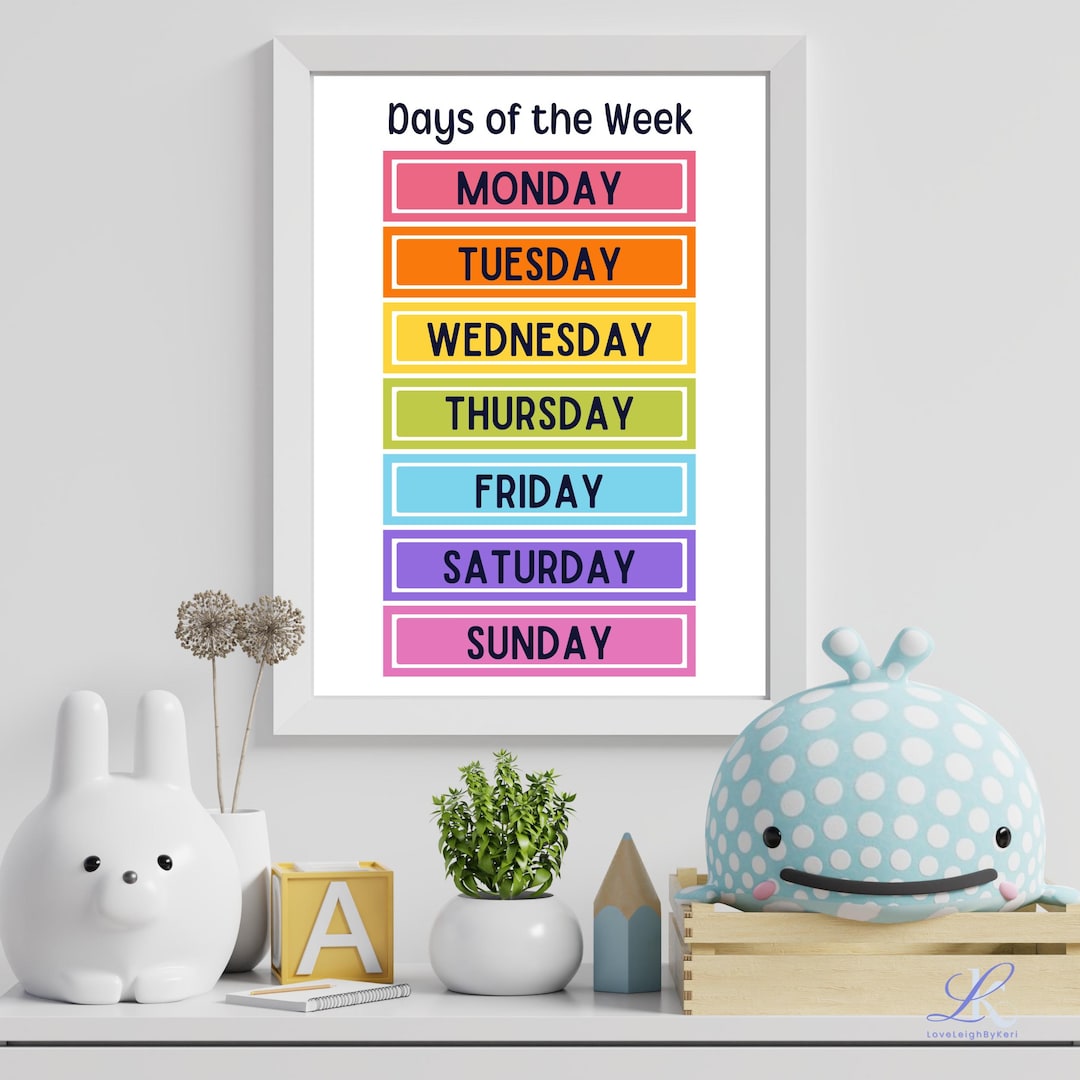Days of the Week Wall Art Educational Wall Print Kids Decor Printable ...