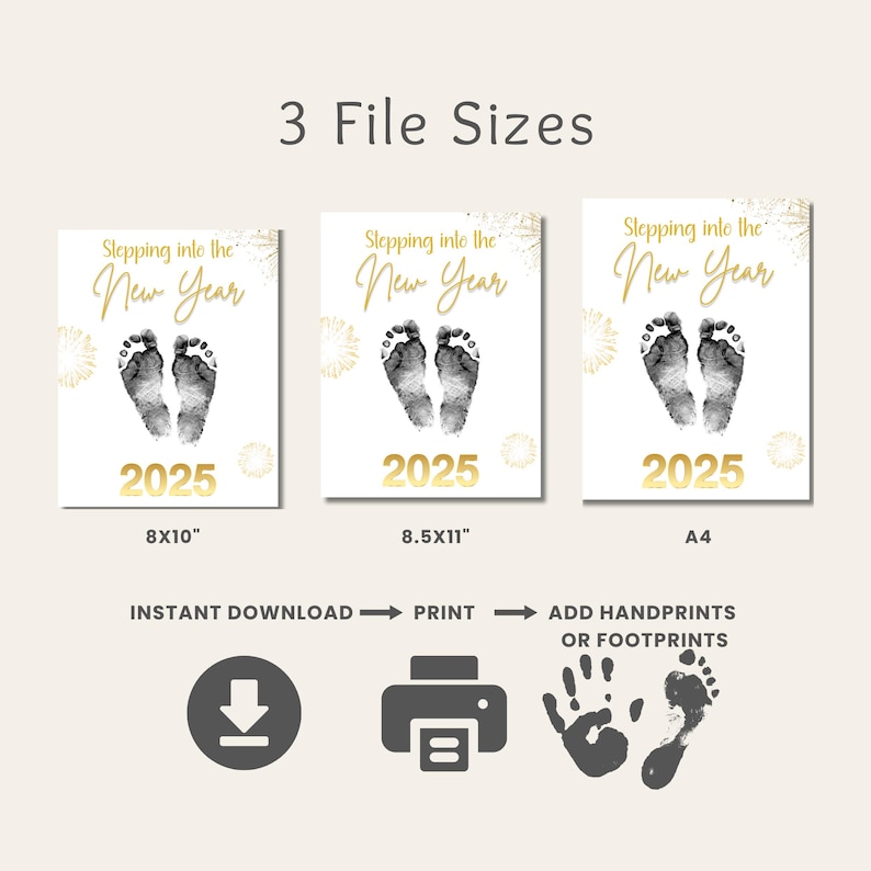 New Year Footprint Art Printable Handprint Craft DIY Instant Download ...