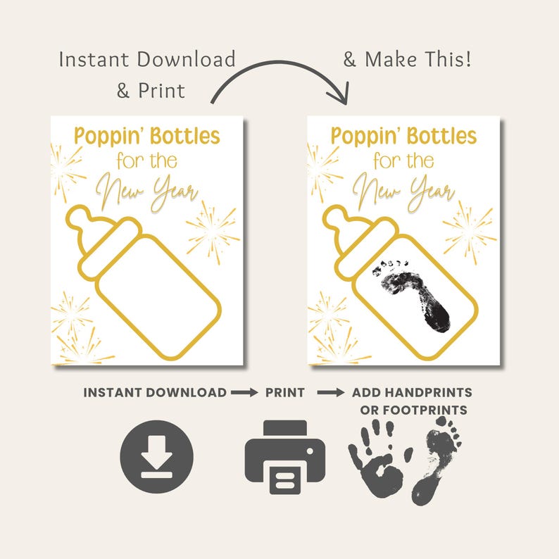 New Year Footprint Art Printable Handprint Craft DIY Instant Download ...