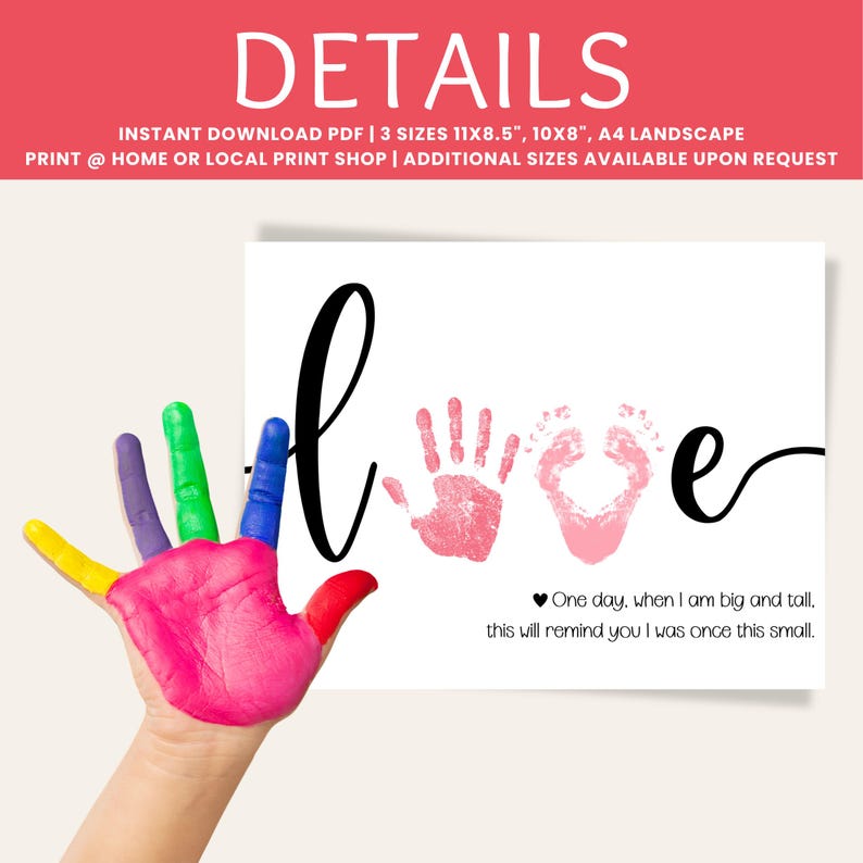 Love Handprint Art Sign Printable Gift for Mom Quote Art Baby Footprint ...